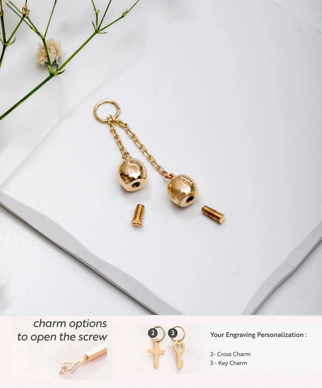 14k 18k Gold Cremation Double Drop Urn Necklace, Memorial Ball Urn ...