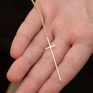 Minimalist Long Cross Pendant Necklace - Customizable 14k & 18k Solid ...
