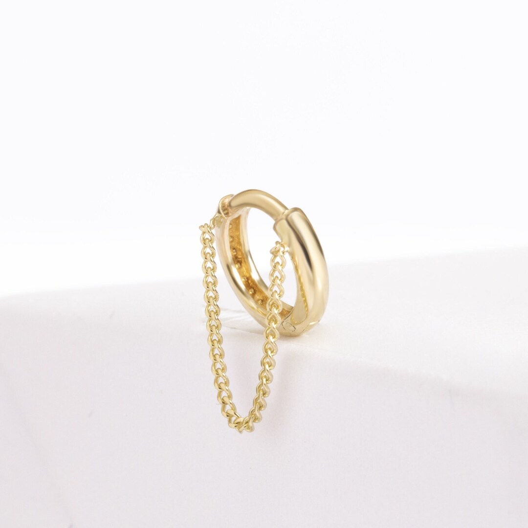 Single Small Curb Chain Hoop Earring 14k 18k Solid Gold Rose White ...