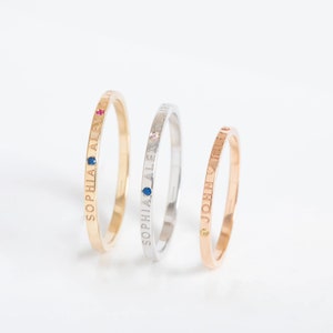 14k Solid Gold Personalized Name Ring With Birthstones - Custom Family ...