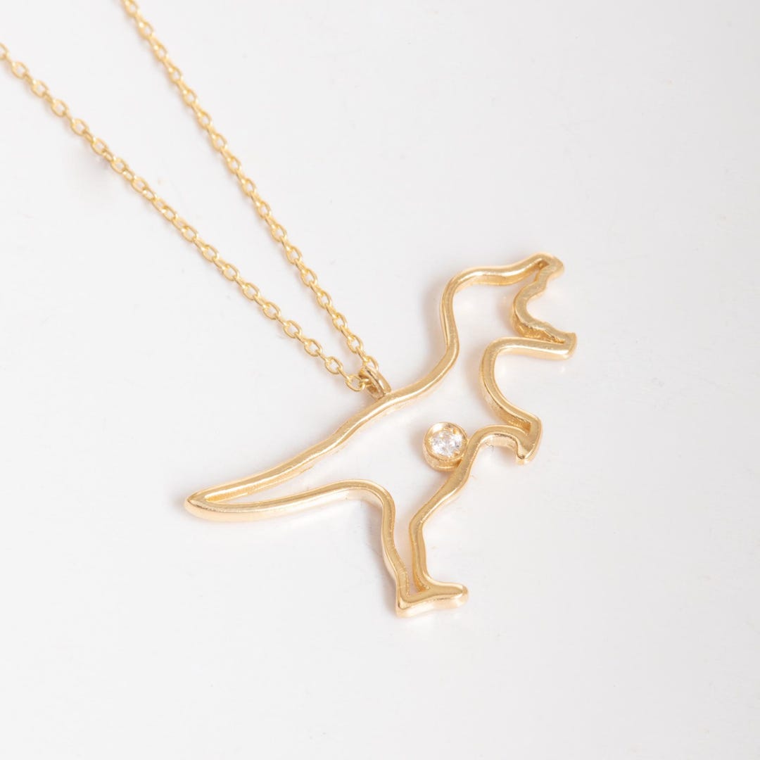 Gold T-rex Dinosaur Pendant Necklace With Diamond – Solid 14K or 18K ...
