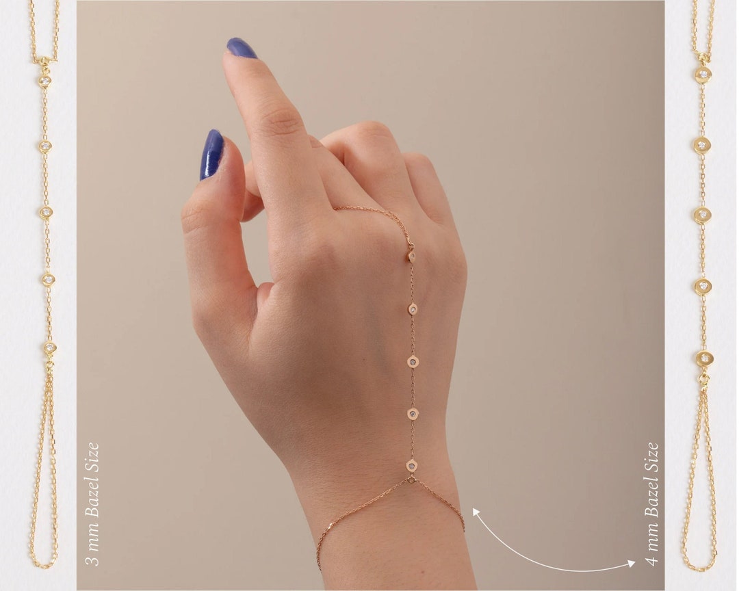 Diamond Hand Bracelet, 14K 18K Solid Gold Genuine Diamond Slave ...