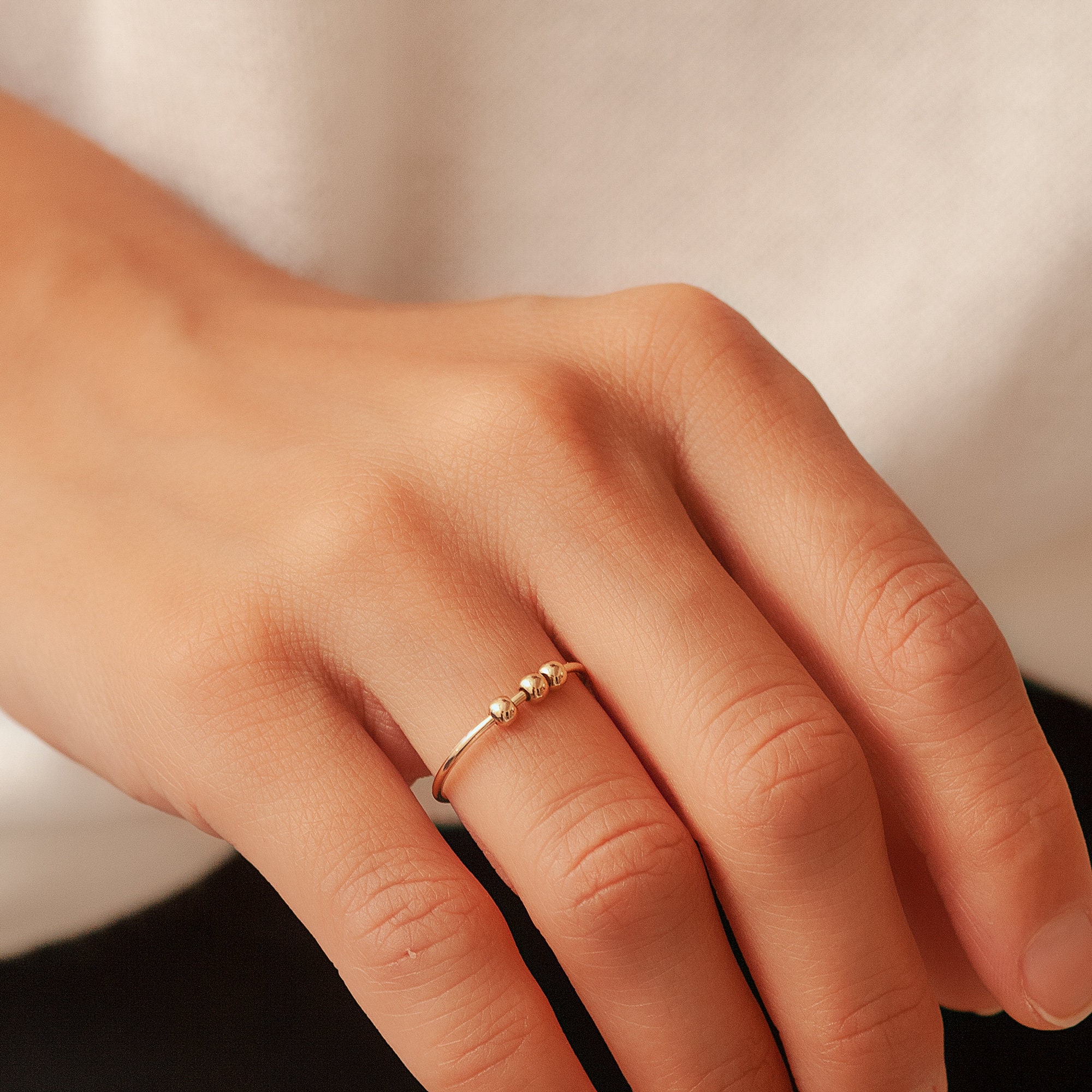 14k Gold Bead Ring, Gold Ball Ring is Adjustable, Elegant Ring ...