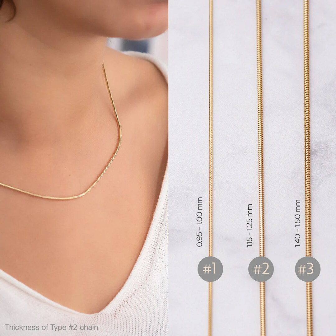 14K Solid Yellow Gold Snake Chain, Yellow Gold Long Snake Chain ...