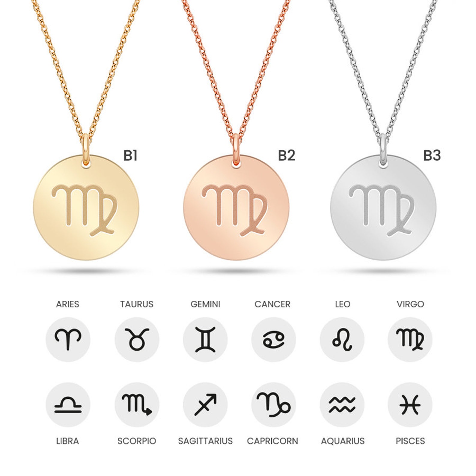 14k Gold Zodiac Virgo Necklace, Elegant Gold Virgo Sign Pendant is a ...