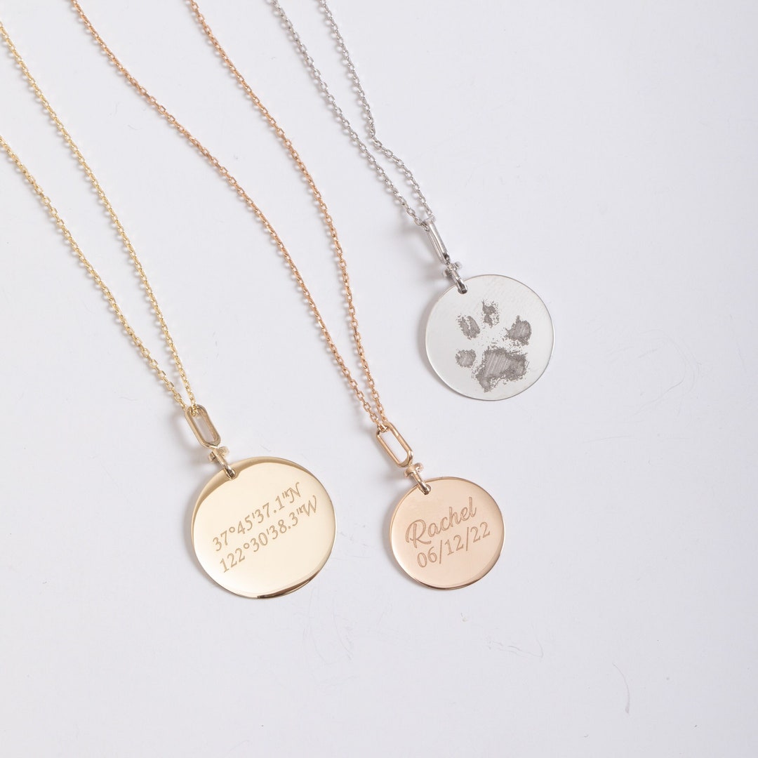 14K 18K Real Gold Rotating Disc Necklace, 360 Rotatable Disc Pendant ...