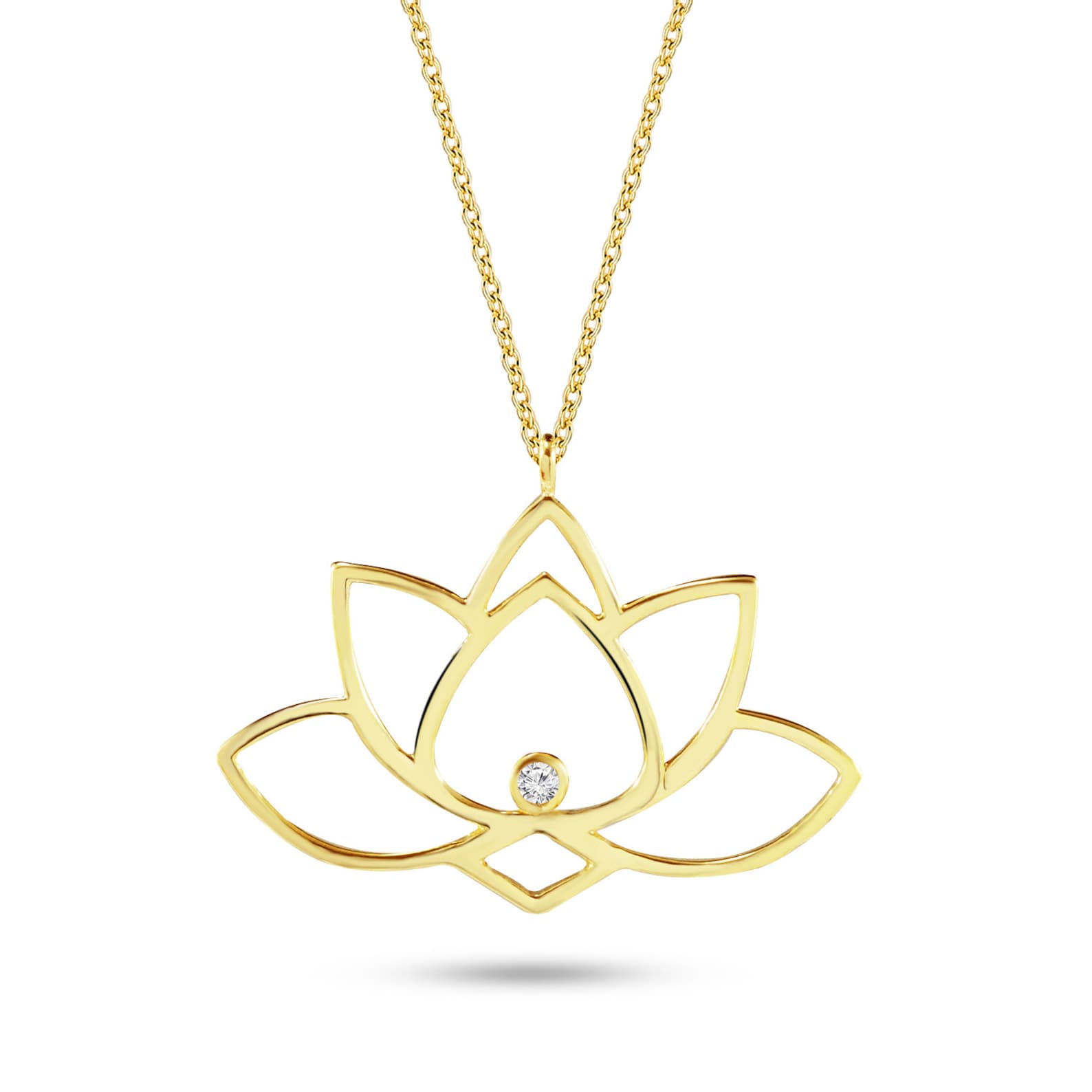 14k Solid Gold Lotus Diamond Necklace Diamond Lotus Floral - Etsy