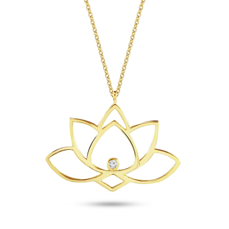 14k Solid Gold Lotus Diamond Necklace Diamond Lotus Floral - Etsy