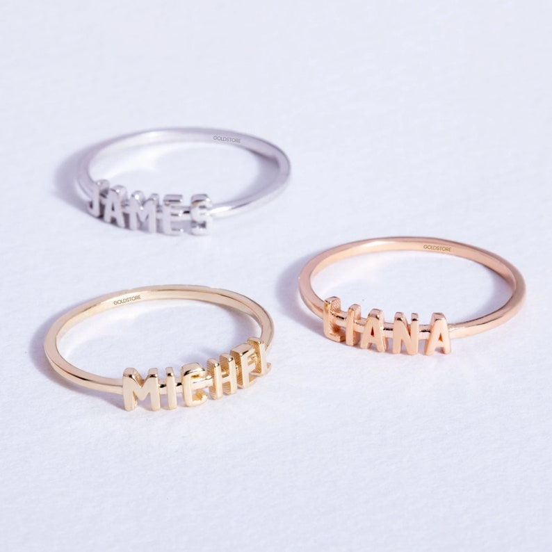 Custom Name Ring, 14K 18K Solid Gold, Personalized Dainty Name Band ...
