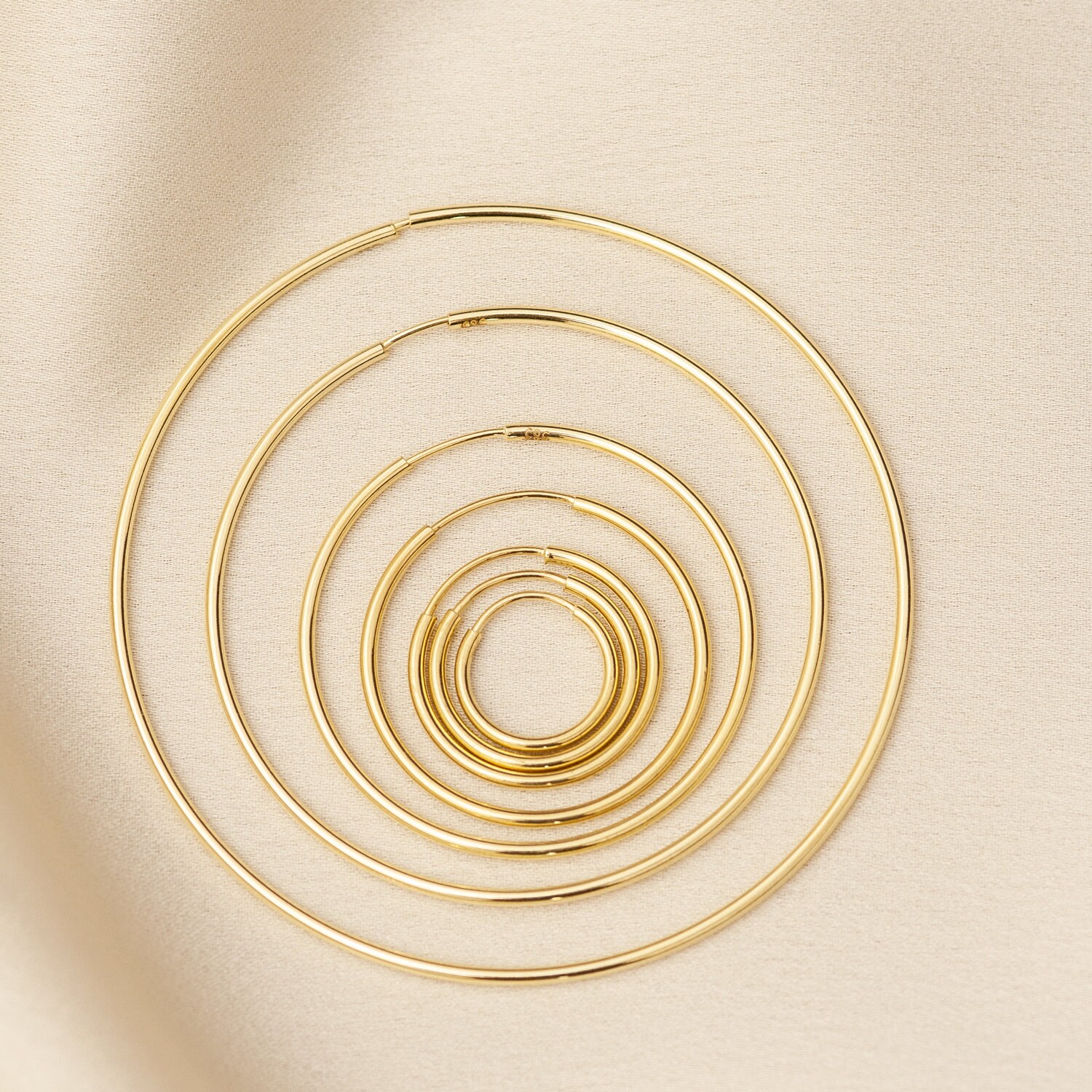 14K Solid Gold Endless Hoop Earrings, Simple and Dainty Small or Large ...