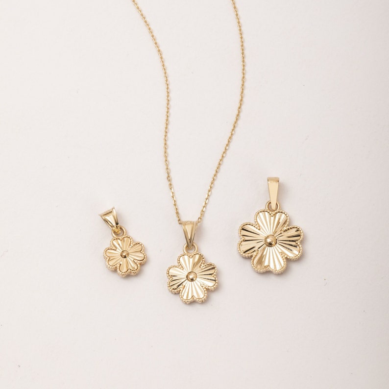 4 Leaves Clover Pendant, 14K Solid Yellow Gold Dainty Fluted Clover ...