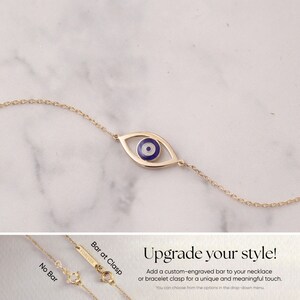 14k or 18k Solid Gold Dainty Evil Eye Bracelet, Minimalist Enamel Eye ...