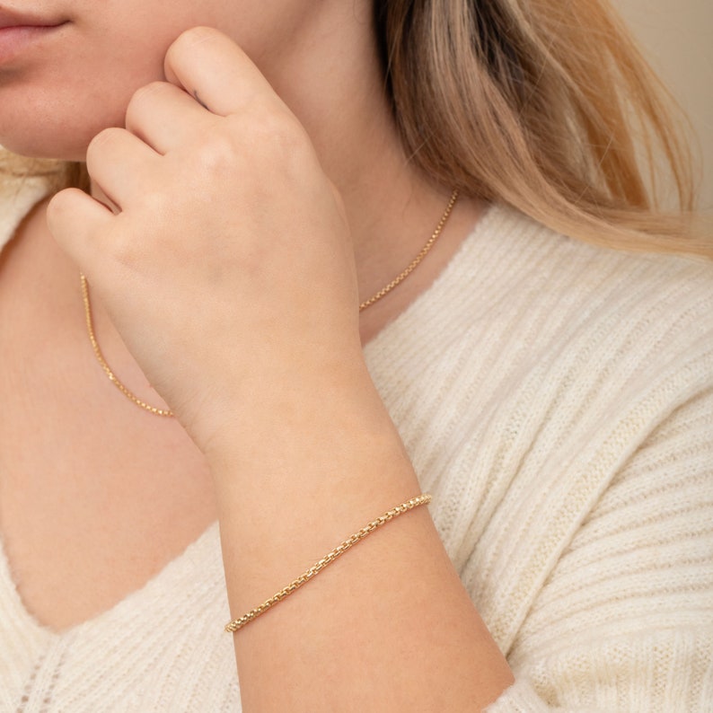 Round Box Bracelet in 14k Real Gold, Gold Heavy Round Box Chain, Solid ...