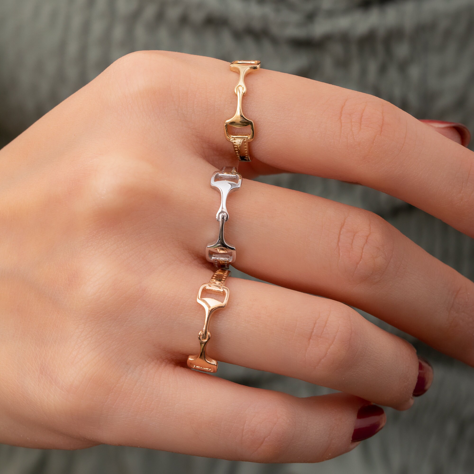 Snaffle Bit Ring 14k 18k Solid Gold Equestrian Customized - Etsy