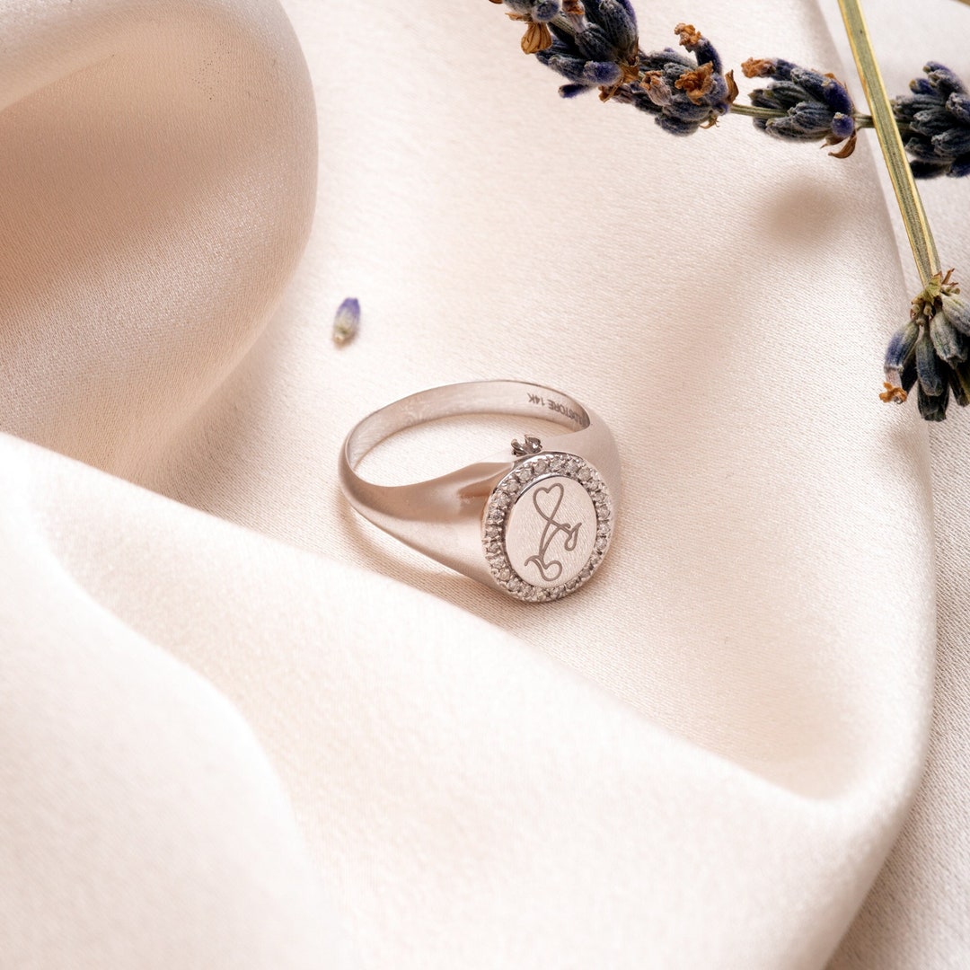 14K 18K Solid Gold Diamond Signet Cremation Urn Ring, Diamond or Cz ...