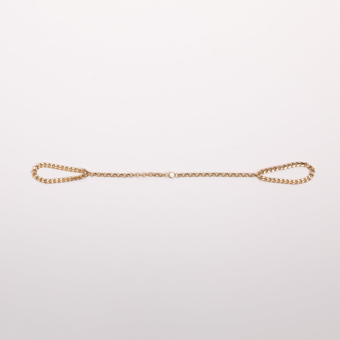 Double Finger Ring, 14K Solid Gold Cuban&rolo Chain Link Ring, Body ...