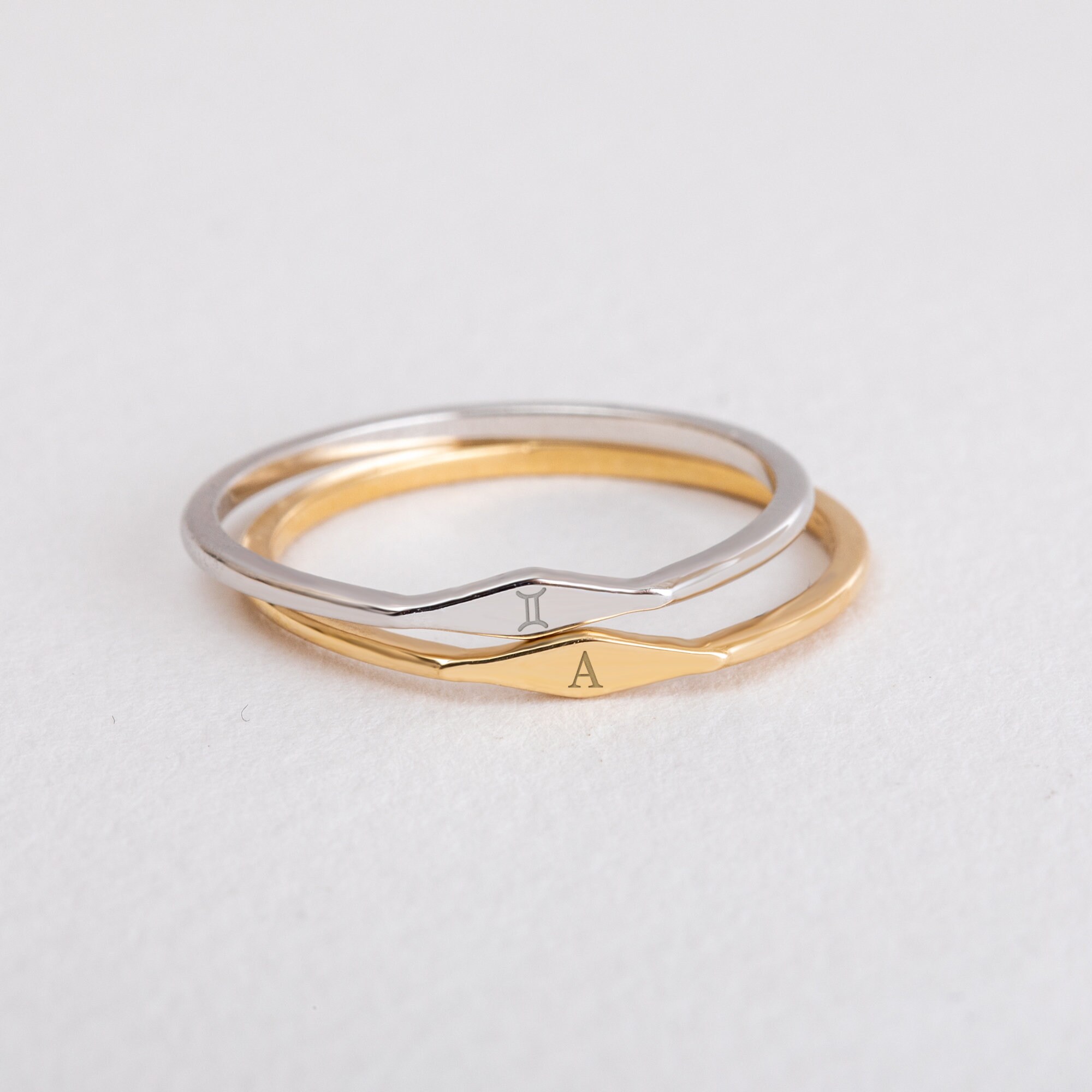 14k 18K Solid Gold Custom Initial Ring Thin Band Personalized - Etsy