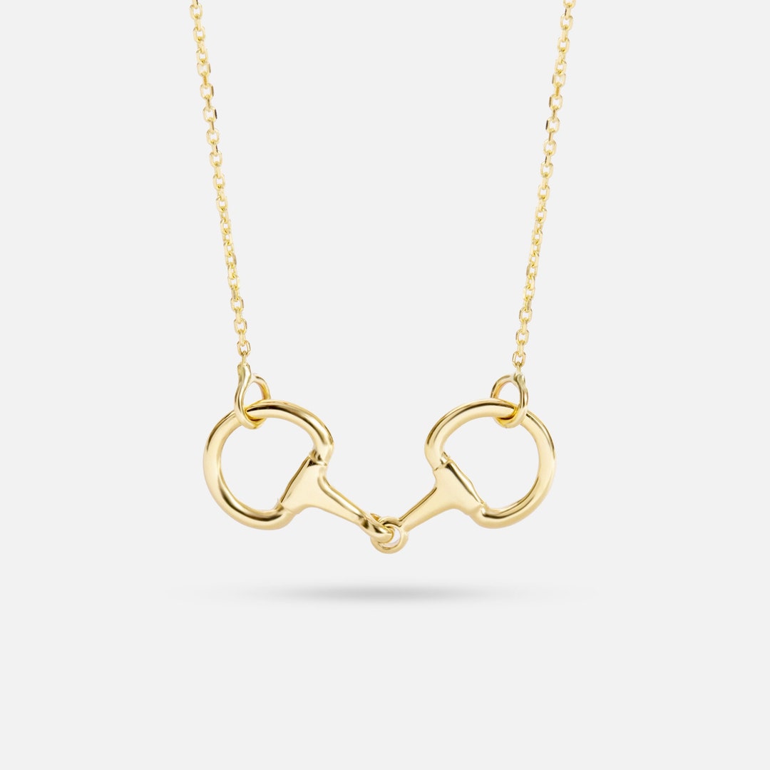 Snaffle Bit Necklace 14k 18k Solid Gold, Dainty Stirrup Necklace, Horse ...