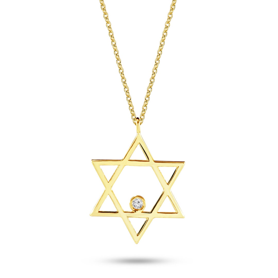 14k 18k Solid Gold Star of David Diamond Necklace, Diamond Star of ...