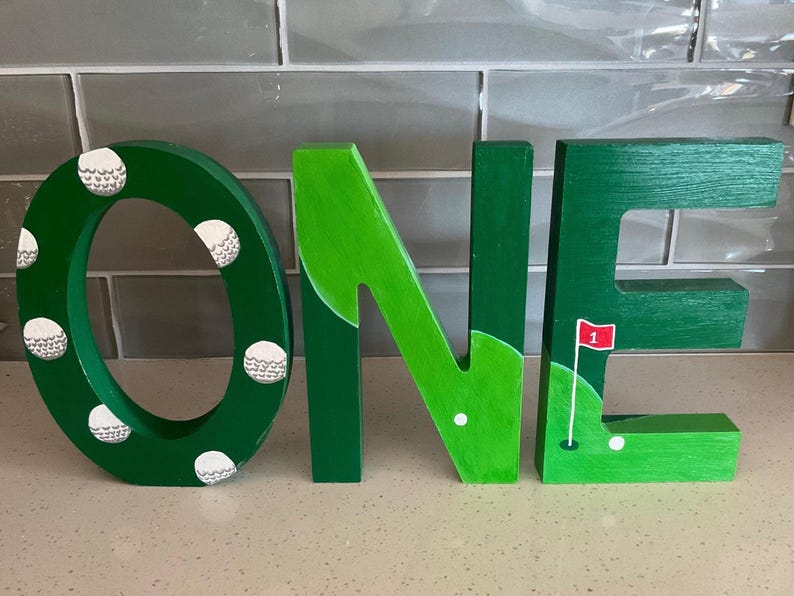 O N E | Wood Letters | Golf | Hand- Painted | 8” - Etsy