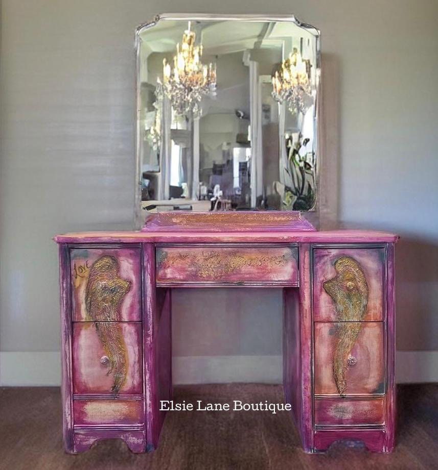 Antique Hand Painted Vanity With Mirror Dressing Table Makeup Storage ...