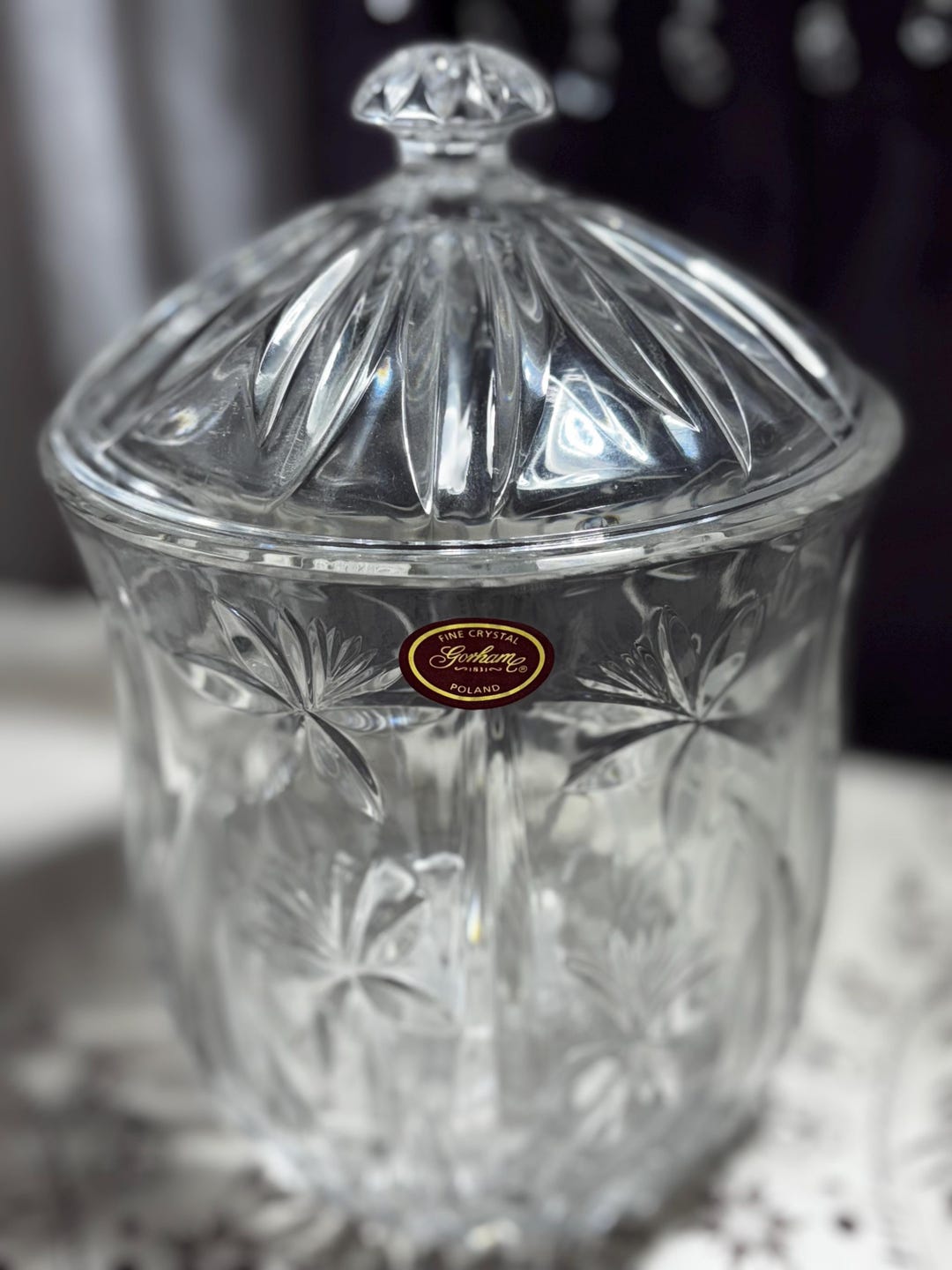 Vintage Gorham Lead Crystal Candy Jar: Floral Garden Biscuit Barrel, 6 ...