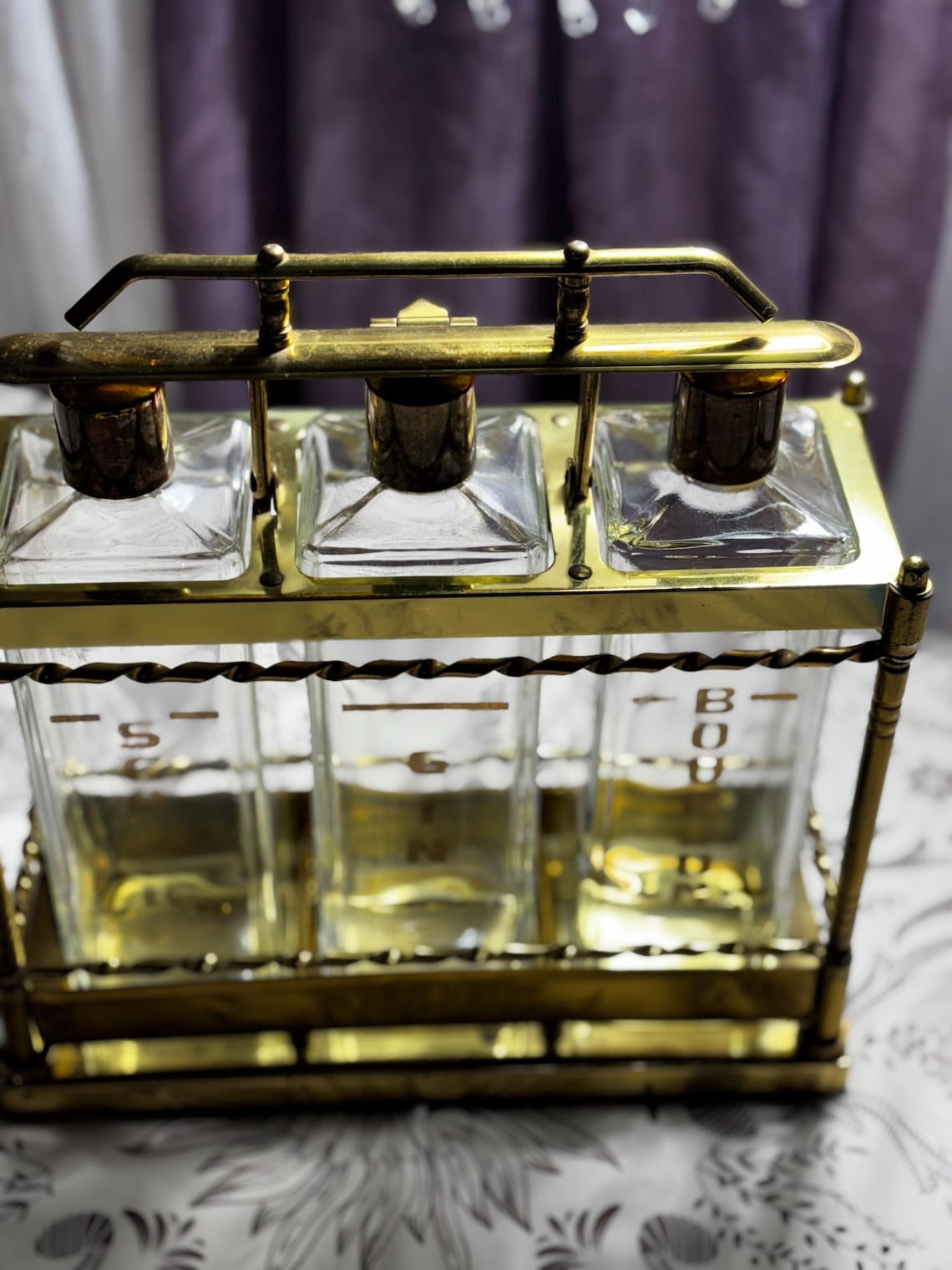Antique Brass Tantalus Bar Decanter Set Circa 1950's Vintage Barware - Etsy