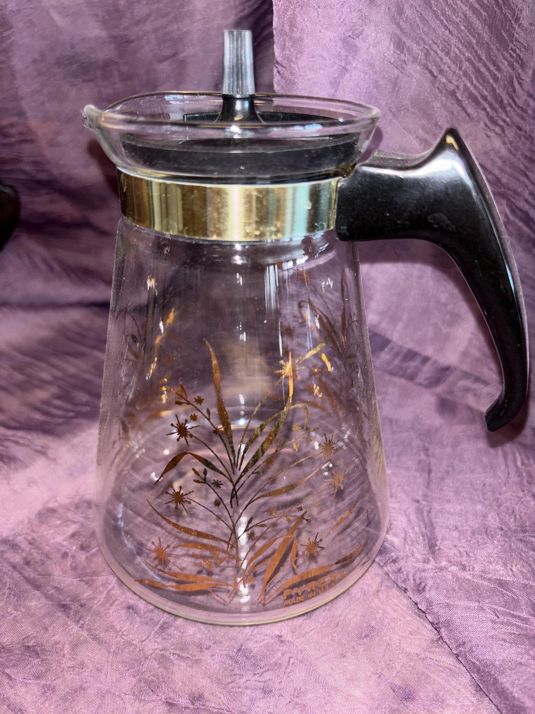 Vintage Pyrex Carafe Coffee Pot Gold Floral Wheat Design - Etsy