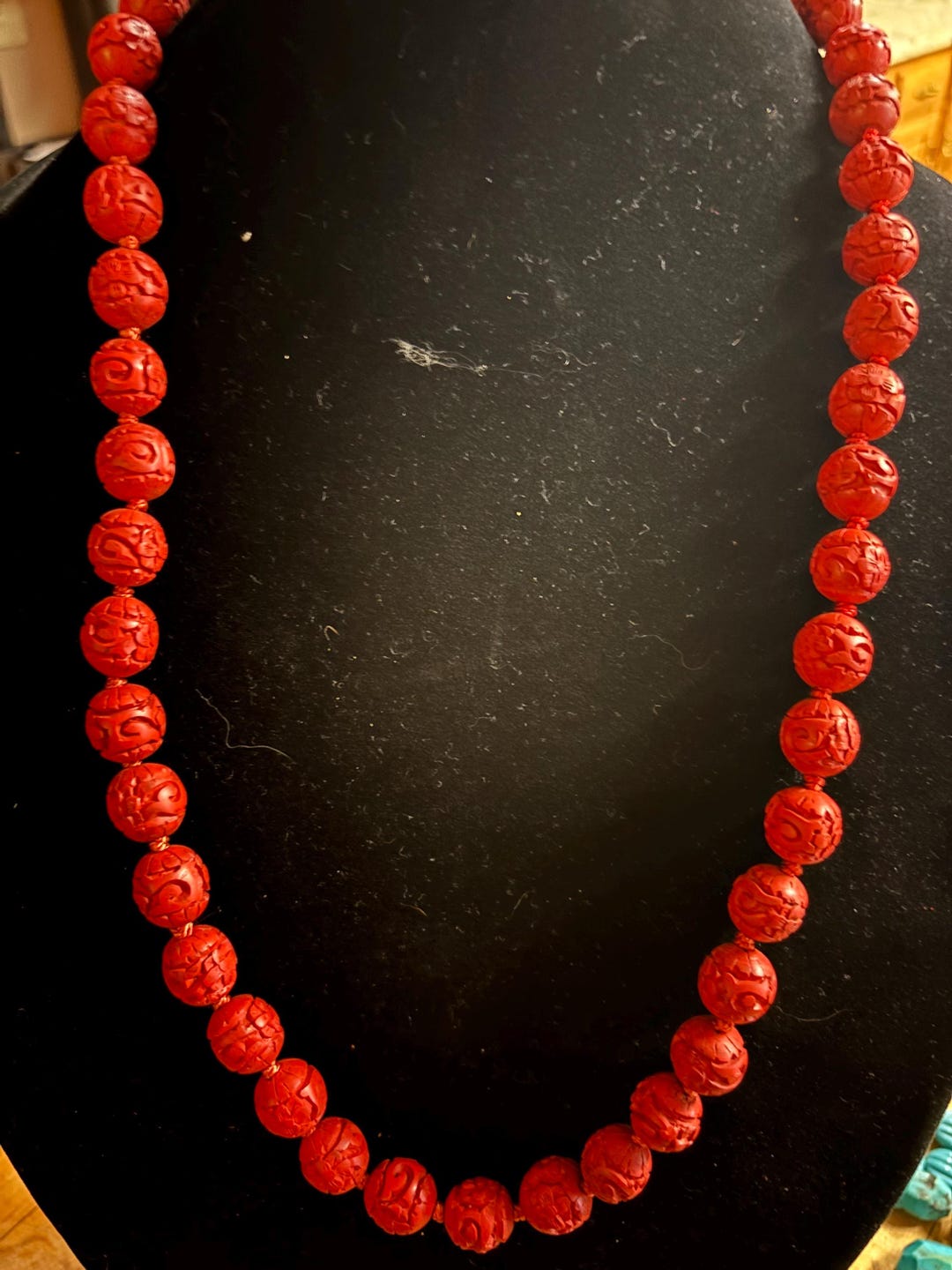 Vintage Estate Cinnabar Beaded Necklace - Etsy