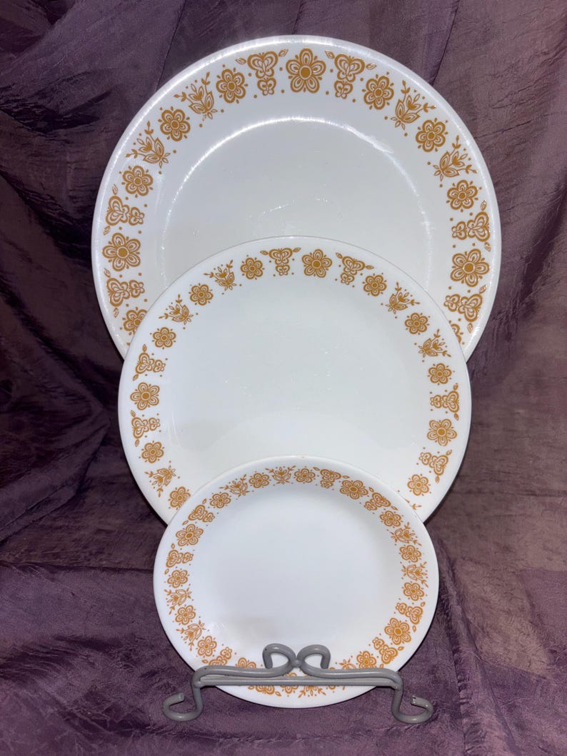 Vintage Replacement Corelle Butterfly Gold Dinner Plates, Salad Plates ...