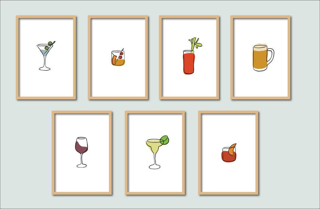 Minimal Line Art - Wall Art - Cocktail Art - Printable Art - Set of 7 ...