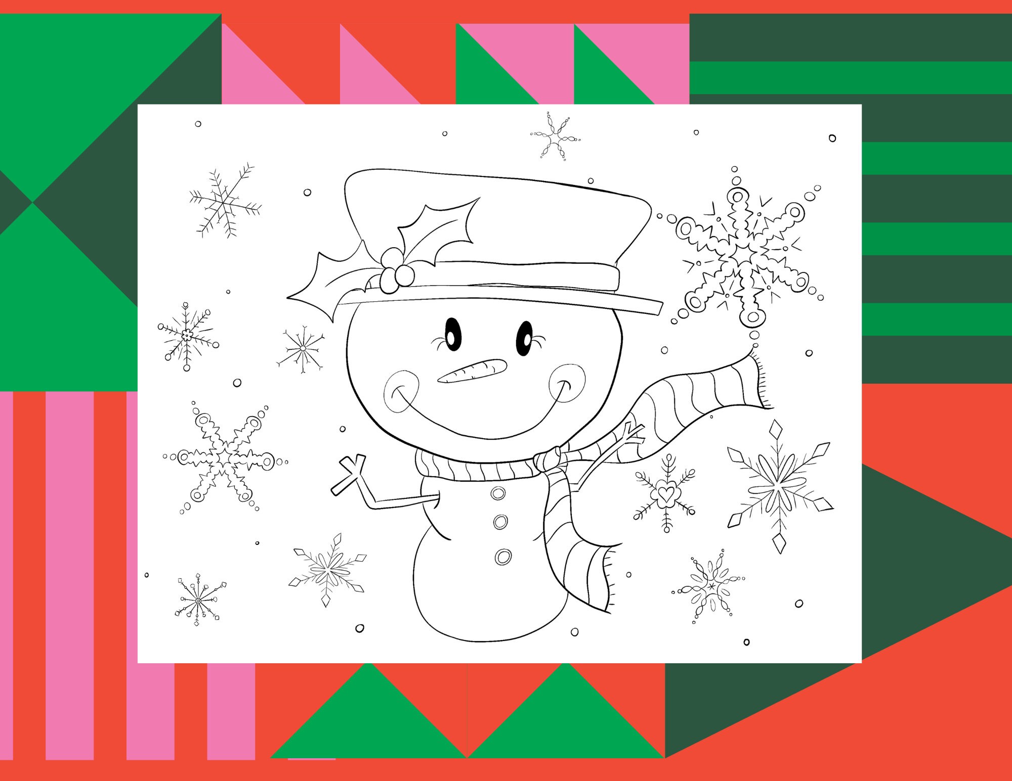 Snowman Coloring Sheet Coloring Page Merry Christmas Activity - Etsy