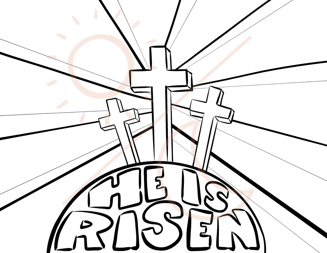 Easter Coloring Sheet He is Risen Crosses - Etsy