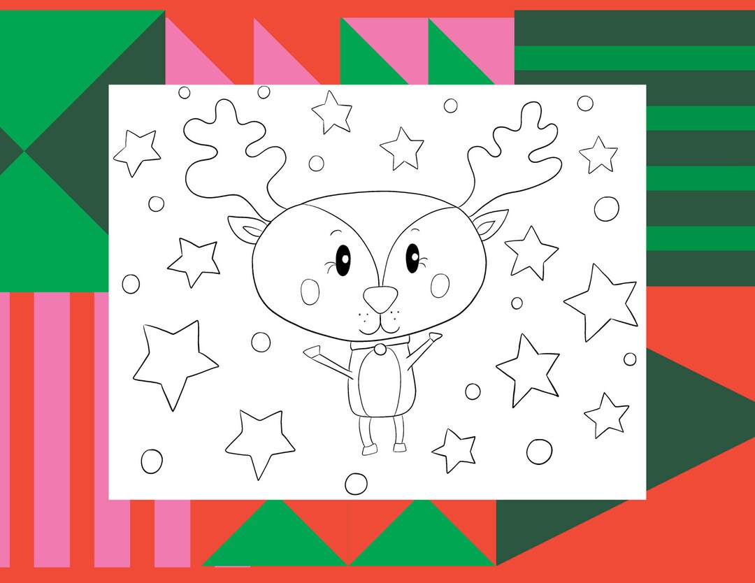 Reindeer Coloring Sheet Coloring Page Merry Christmas Activity - Etsy