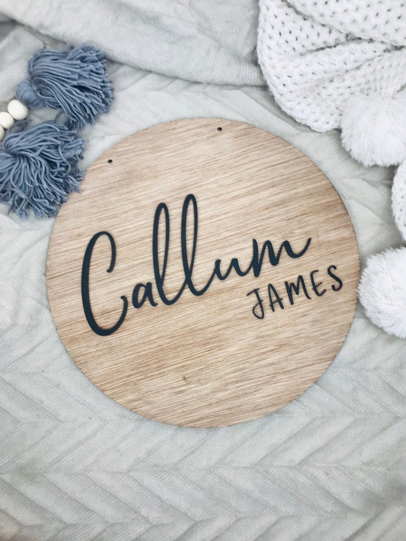 40 cm Round Name Plaque/wood baby sign/acrylic sign/nursery | Etsy