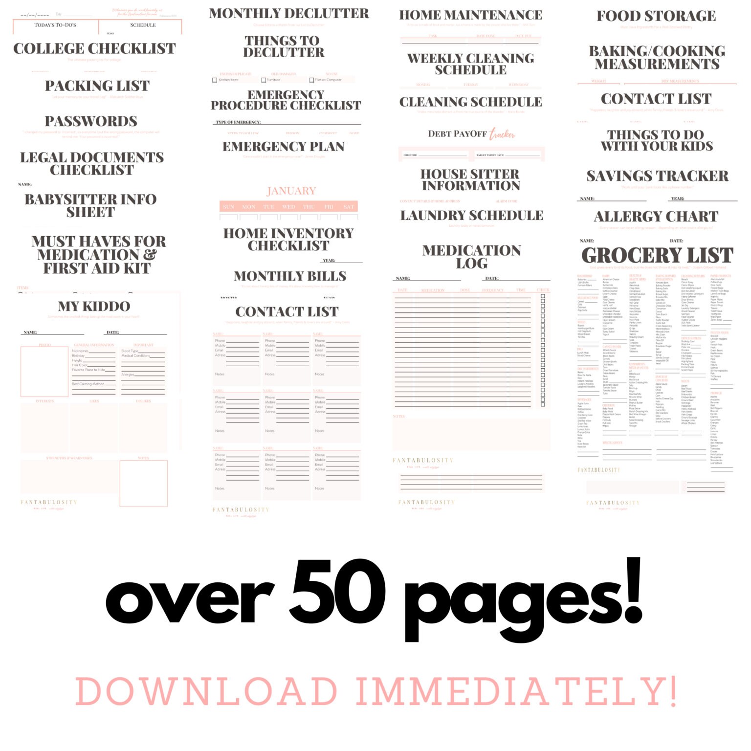 50 Printable Pages Home Management Planner Create Your - Etsy