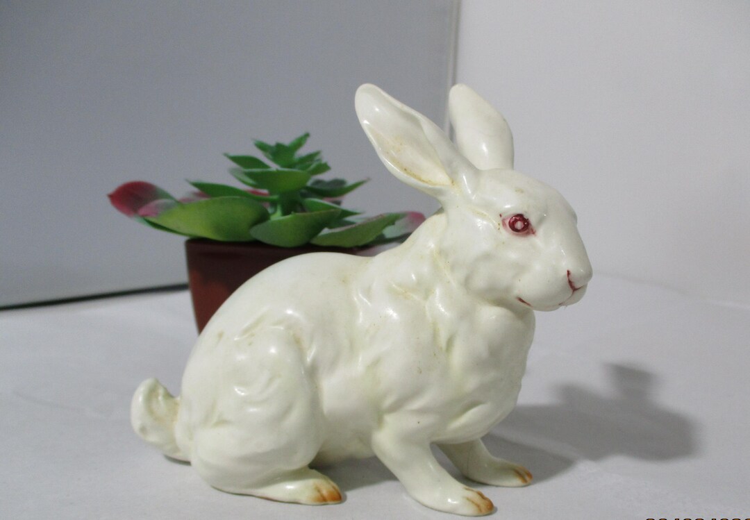 Vintage Lefton White Porcelain Easter Bunny Rabbit Figurine Tall Ears ...