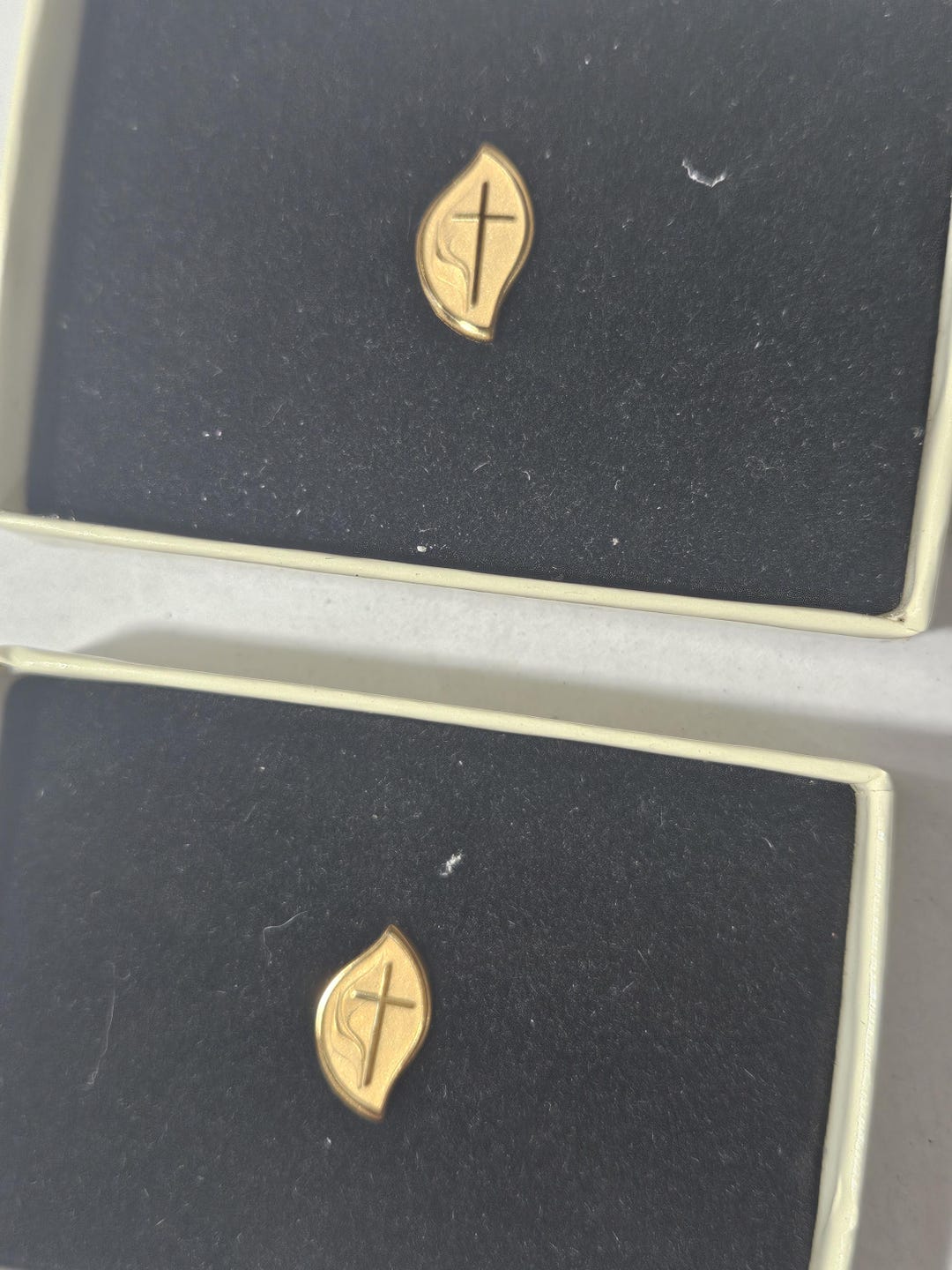 Lot of 2 Vintage Gold-tone Religious Cross Emblem Mission Pins in Box ...
