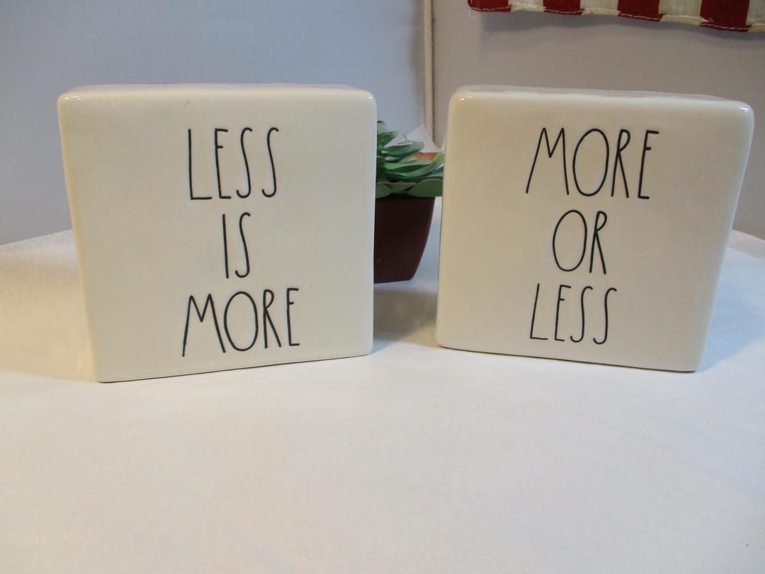 2 New Rae Dunn White "more or Less" Table Top Sign Set - Etsy