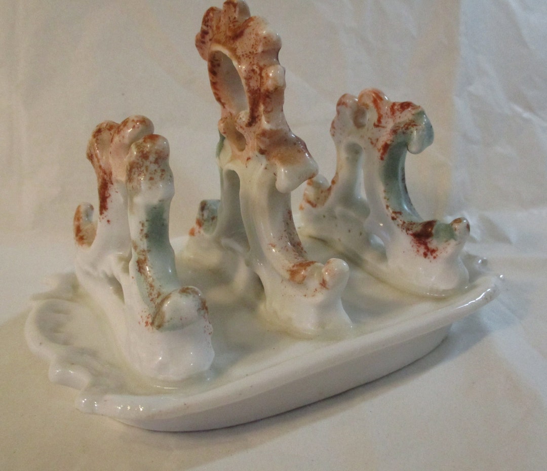 Antique Porcelain Ceramic Fancy Letter Card Mail Eyeglass Holder Toast ...