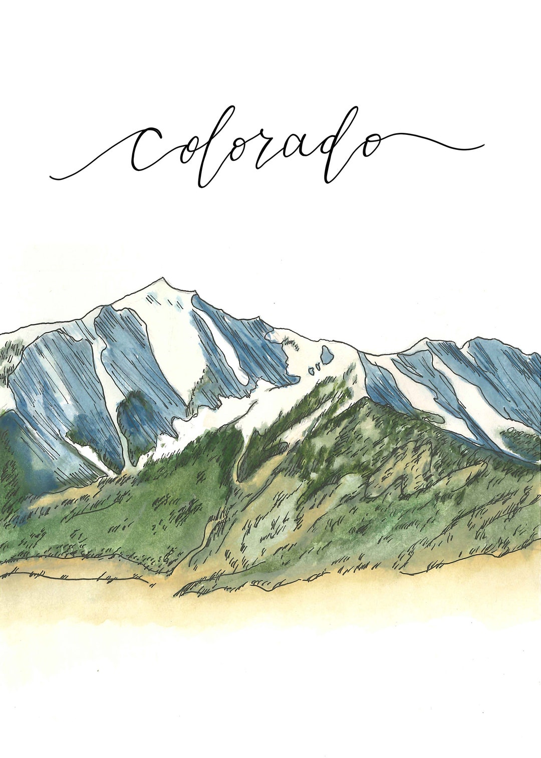 Colorado Mountain Range Watercolor - Etsy