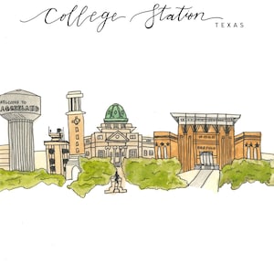 College Station Texas Skyline / Aggieland / Texas A&M University - Etsy