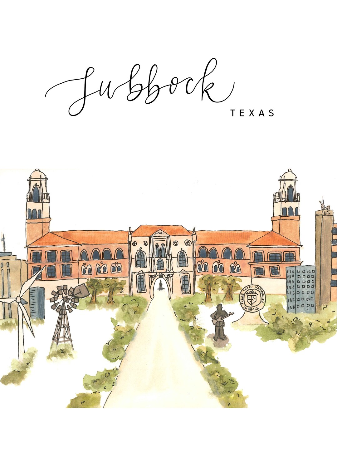 Lubbock, Texas Tech University Skyline - Etsy