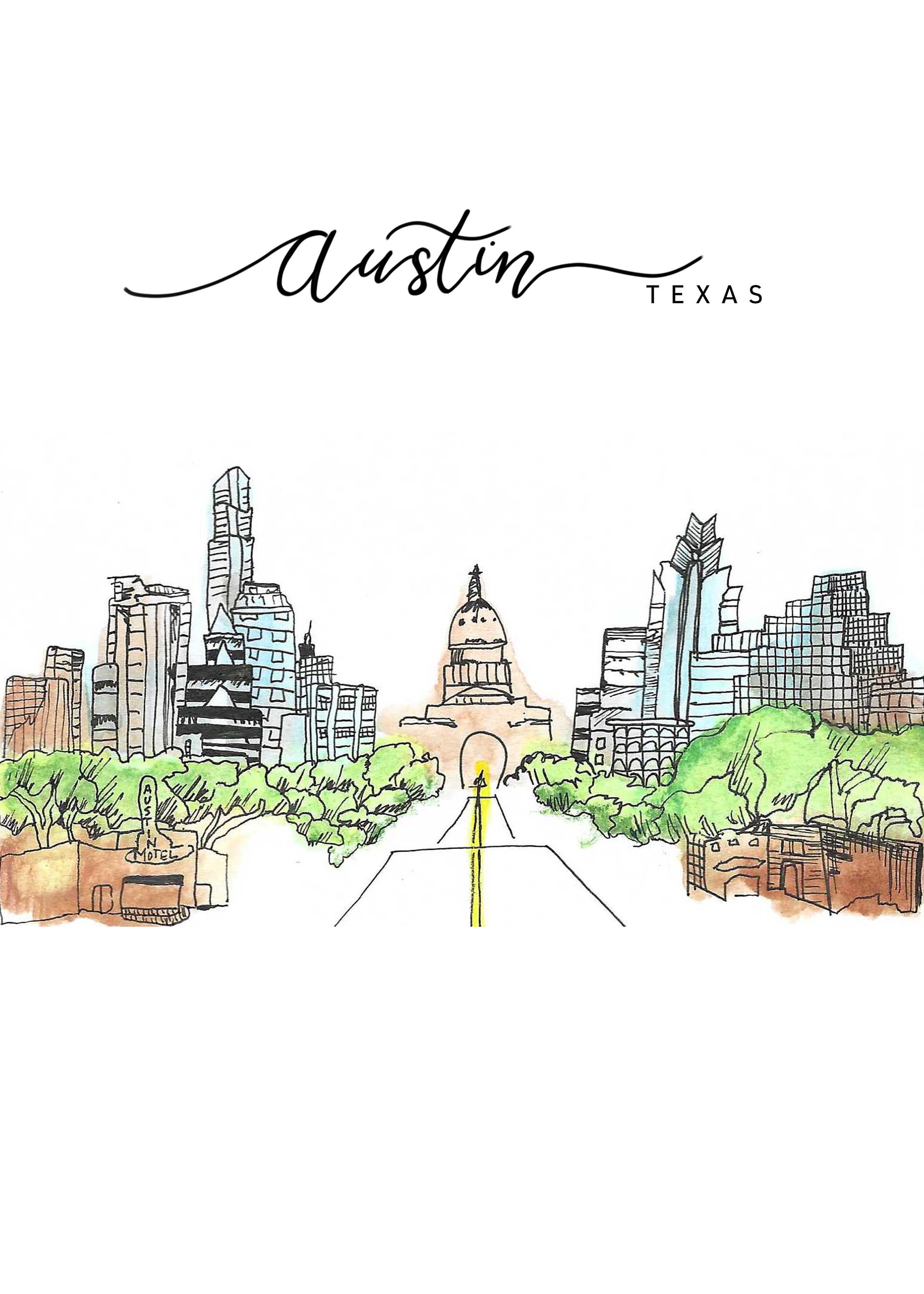 Austin Texas Skyline Watercolor - Etsy