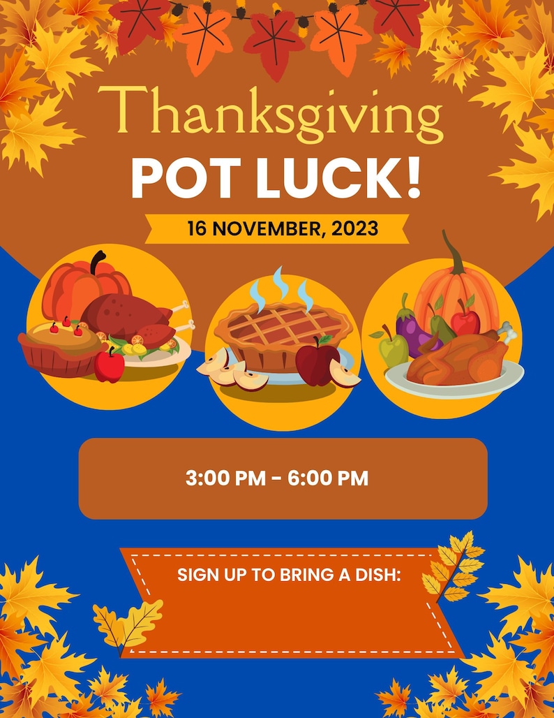THANKSGIVING POTLUCK or Dinner Flyer (Instant Download) - Etsy