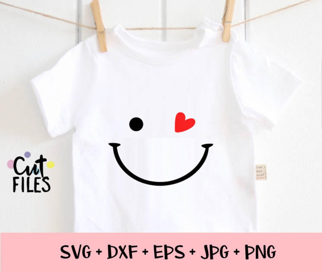 Smiley Face Svg,happy Face Heart, Cutting File, Wink Smiley, Clip Art ...
