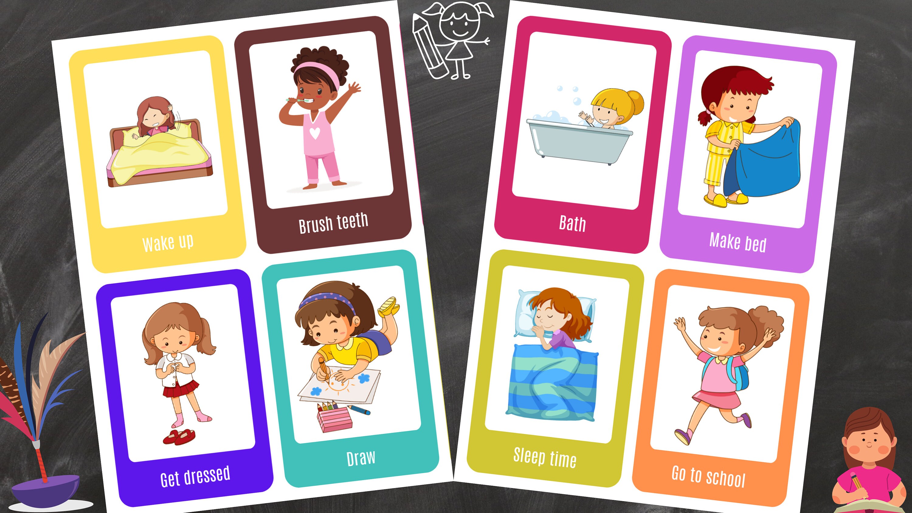 Children's Daily Activities Cards Illustrated Daily - Etsy