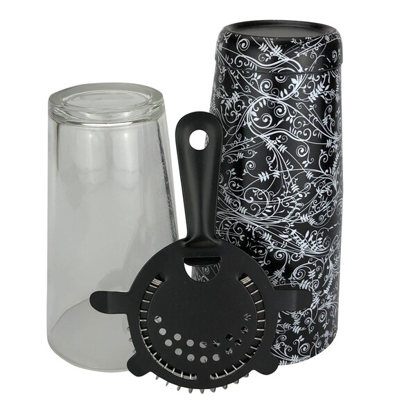 Black & White Flower Pattern Shaker Tin Boston Glass with | Etsy