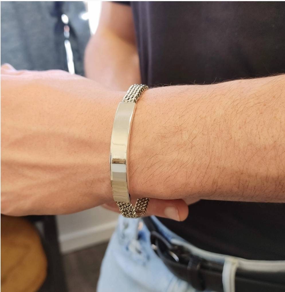 Made to Order Sterling Silver Personalized Mens ID Bracelet