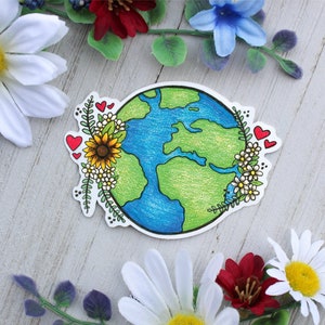Earth Sticker Earth Decal Mother Earth Sticker Sunflower | Etsy
